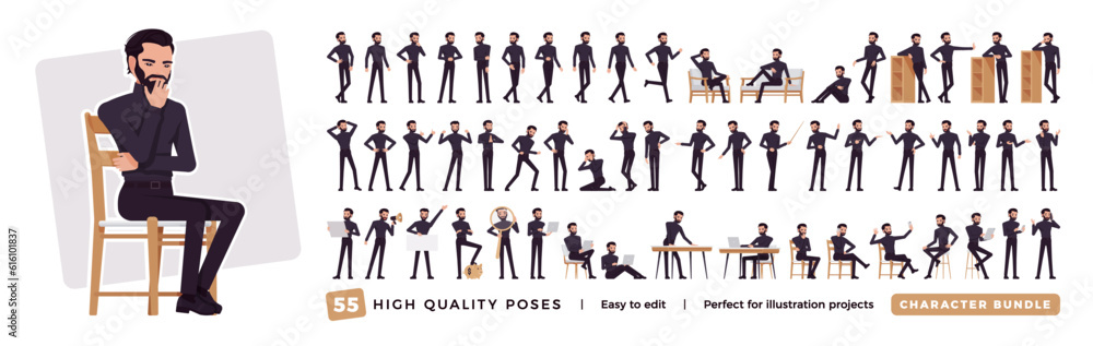 Business handsome latino man, male character set, bundle. Confident ...