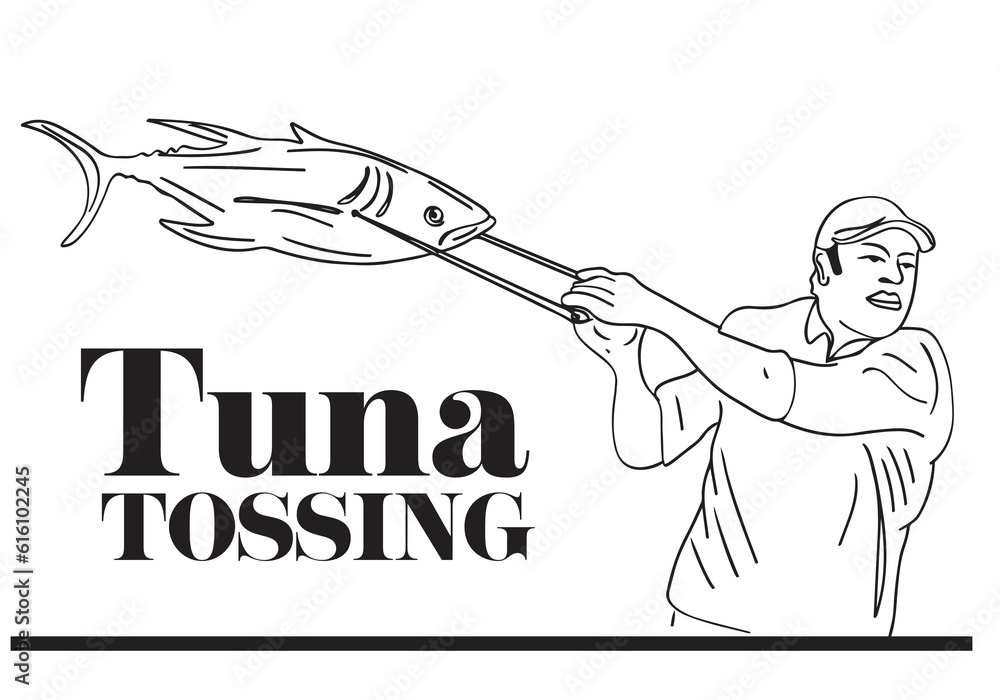 Dynamic Tuna Tossing: Outline Sketch of a Man Throwing Tuna, "Active ...