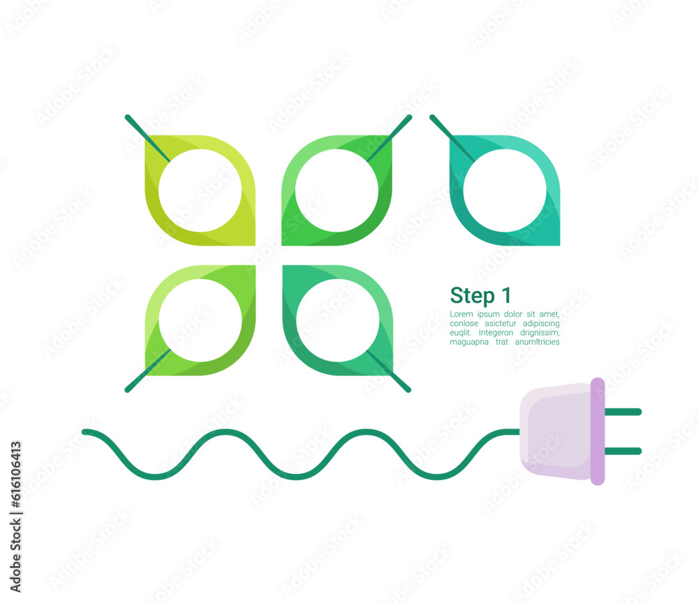 Plug and green leaves infographic chart design element set. Abstract ...