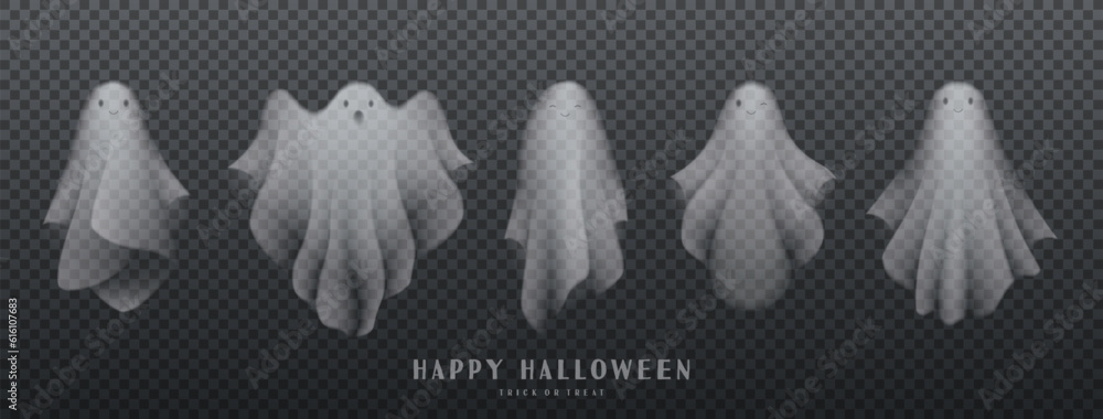Vecteur Stock Set of realistic ghosts isolated on checkered background ...