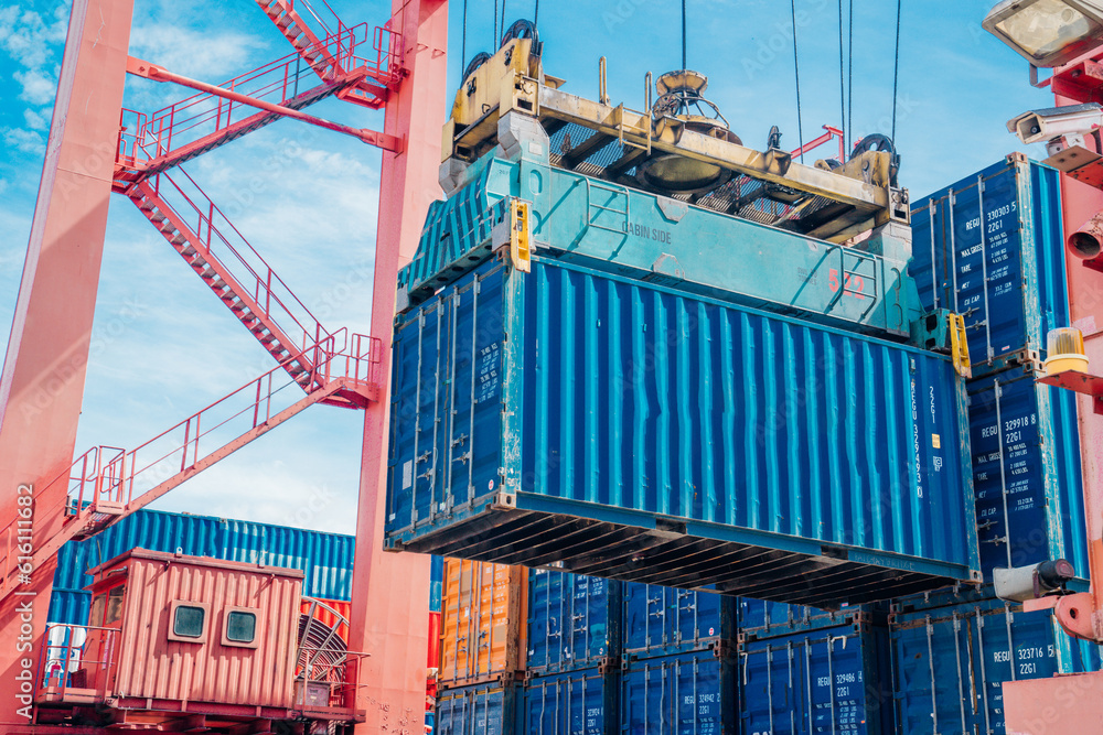 Business Logistics concept,Truck in container depot in import and ...