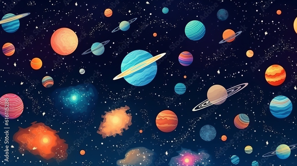 Vector space background . Cute flat style template with Stars in Outer ...