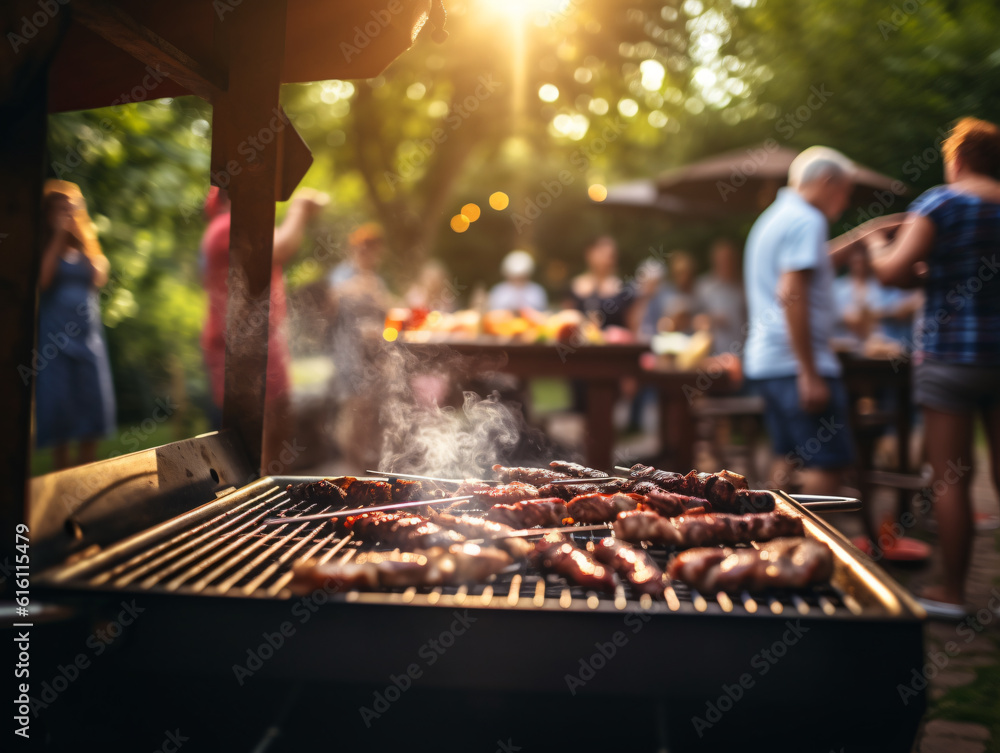 Barbecue Party Scene - with family background blurryClassic 4th of July ...