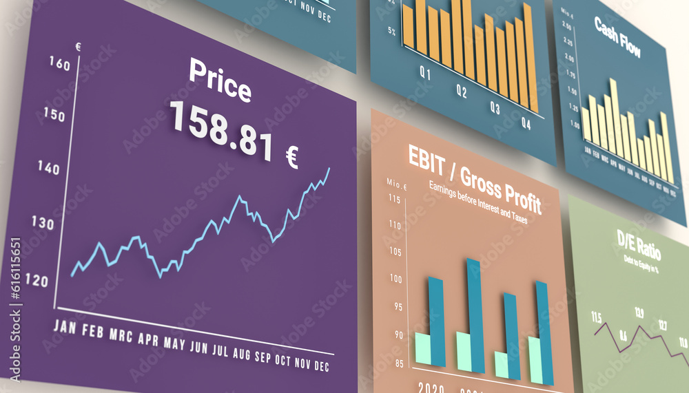 Financial Dashboard. Business information on the sheet with charts ...