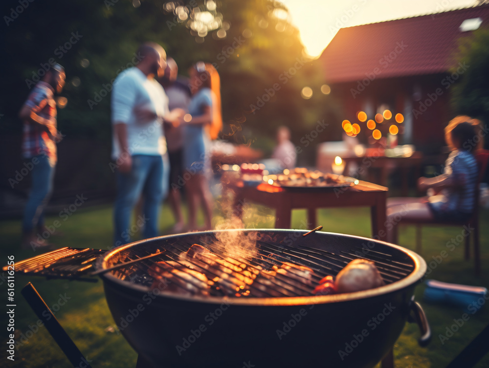Barbecue Party Scene - with family background blurryClassic 4th of July ...