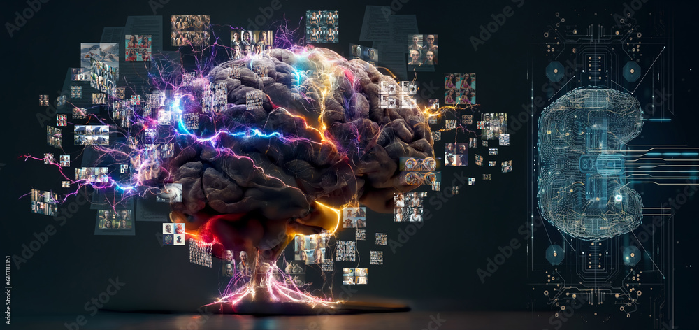 concept of a human brain full with creativity, shows multiple colors ...