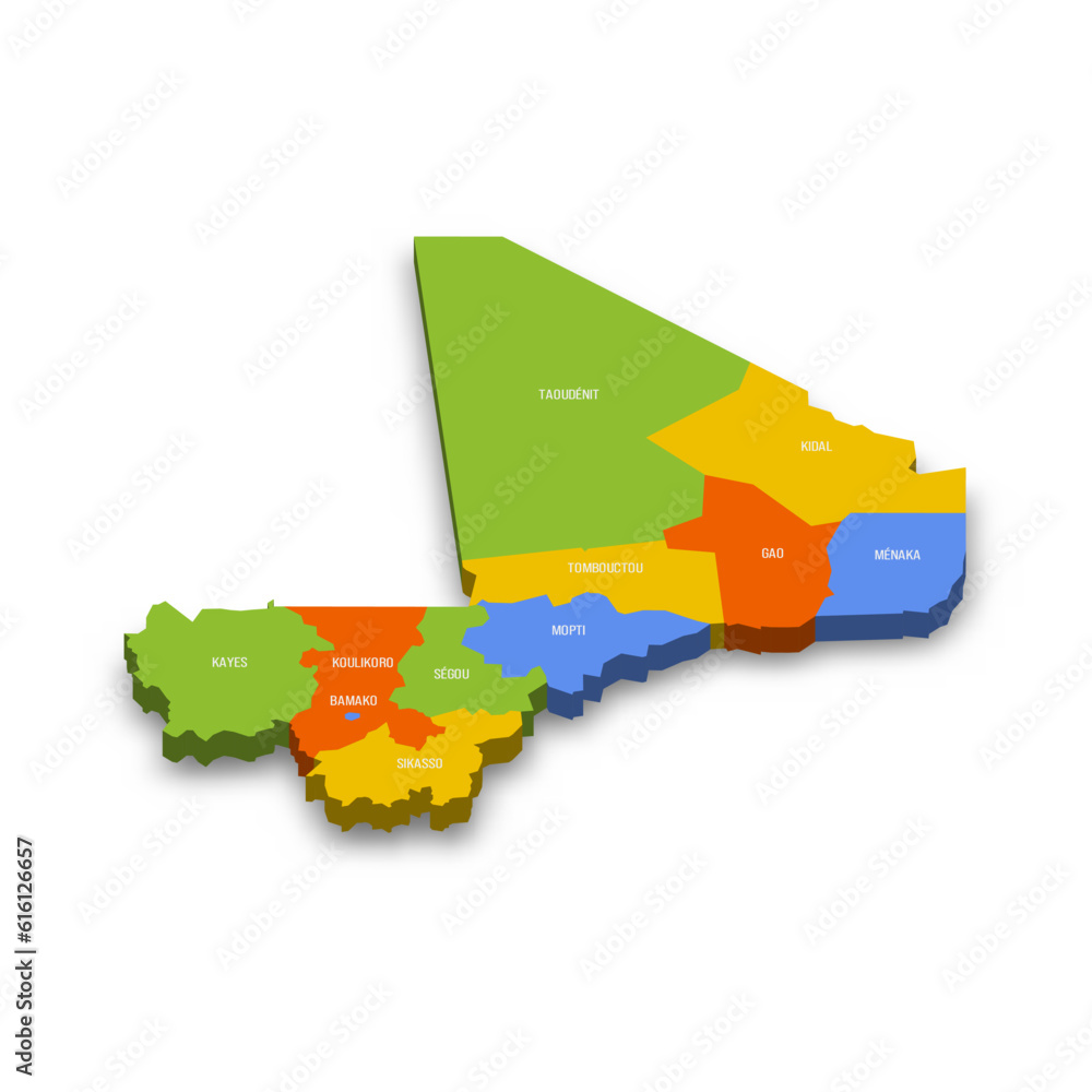 Mali political map of administrative divisions - regions and capital ...