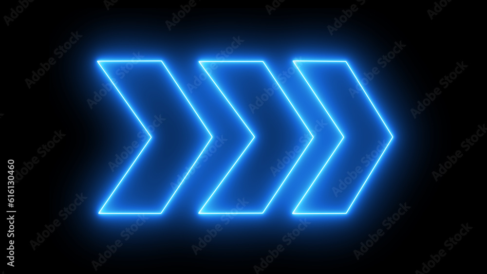 Blue neon arrows on a black background. Glowing Neon Arrows on a Black ...