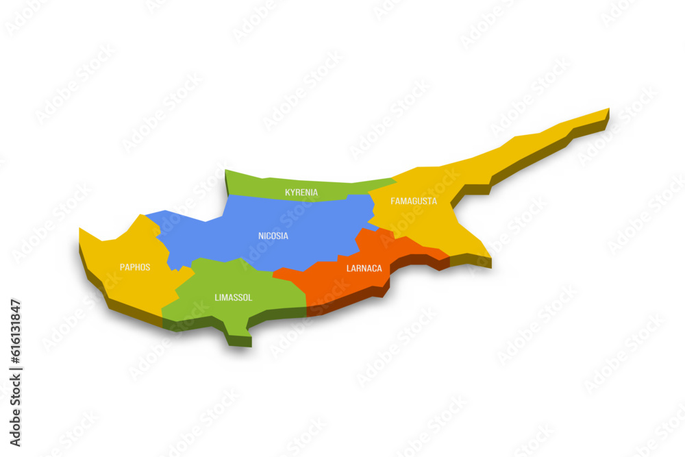Cyprus political map of administrative divisions - districts. Colorful ...
