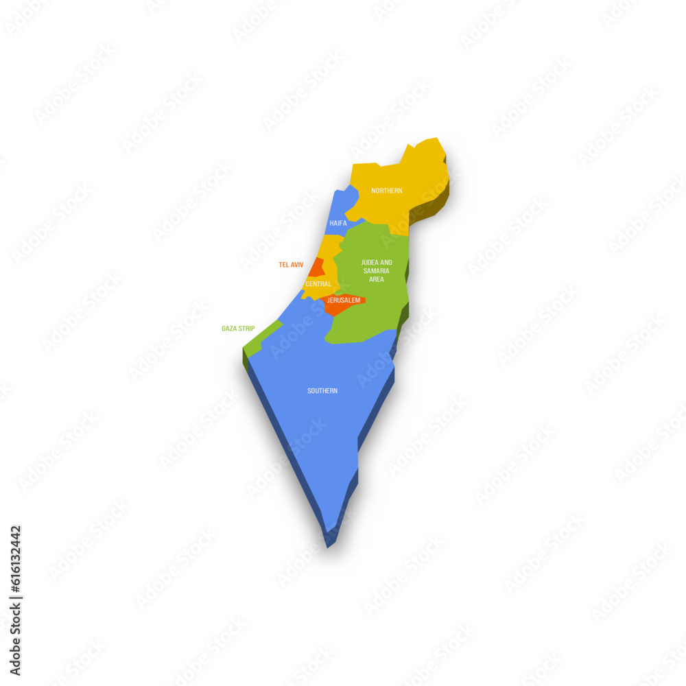 Israel political map of administrative divisions - districts, Gaza ...