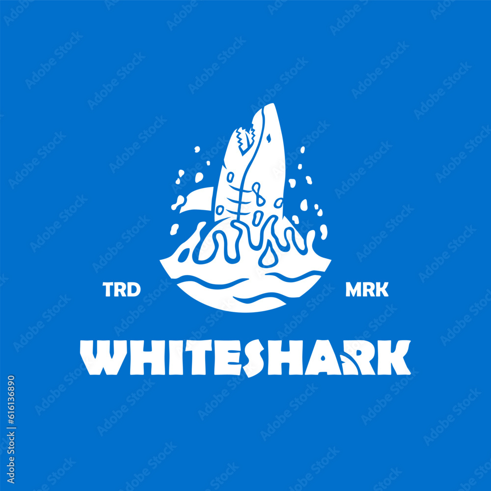 Great White Shark with head out of water. Tiger sharks clipart. Hand ...