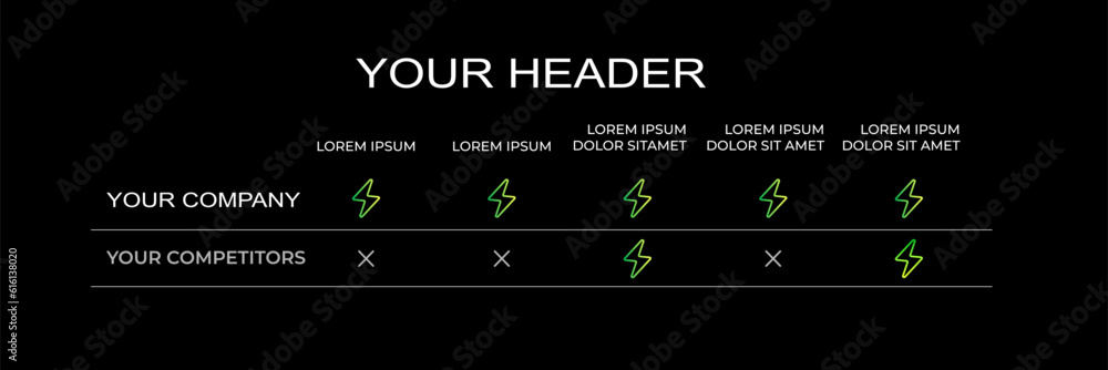 Consumption comparison chart template. Infographics table design with ...