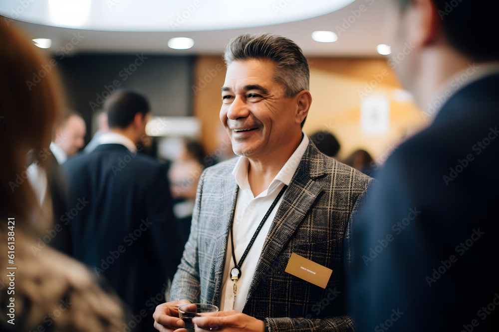 A CEO networking at a corporate event, building connections and ...