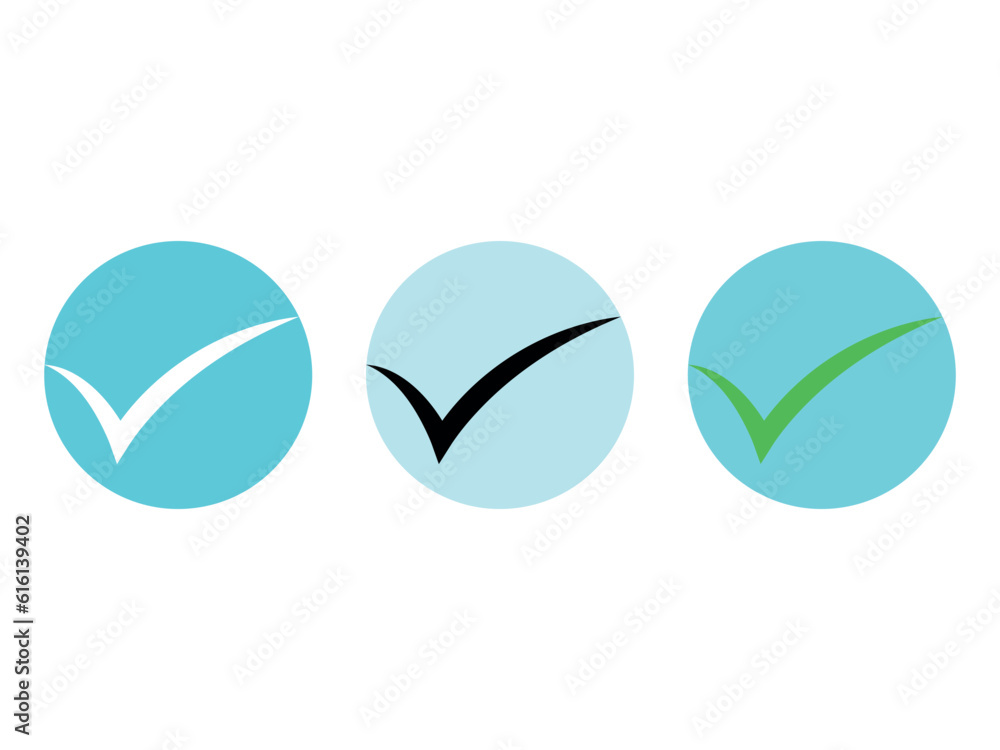 Check mark icon Sign and stamp label vector art illustration with blue ...