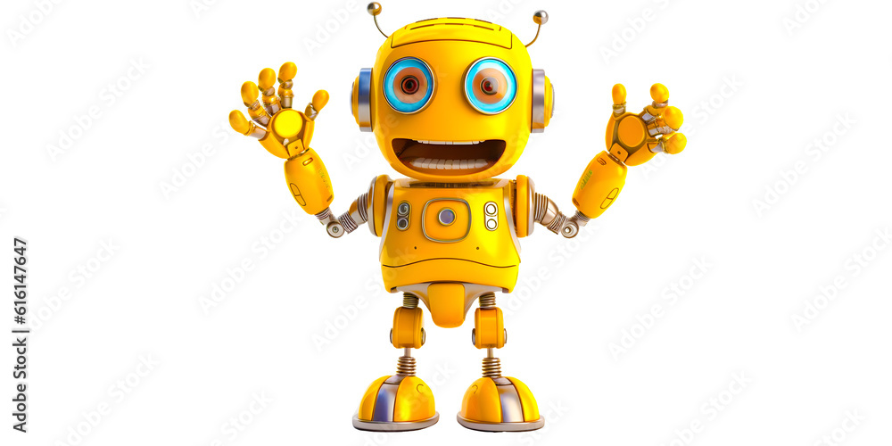 Cute robot waving with hand gesturing hi isolated on transparent ...