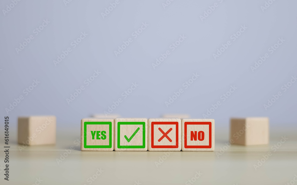 wooden block yes or no symbol and checkmark Alternative concepts ...