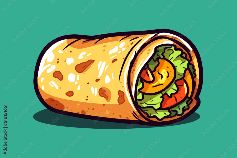 Chicken tortilla wrap hand-drawn illustration. Chicken wrap. Vector ...