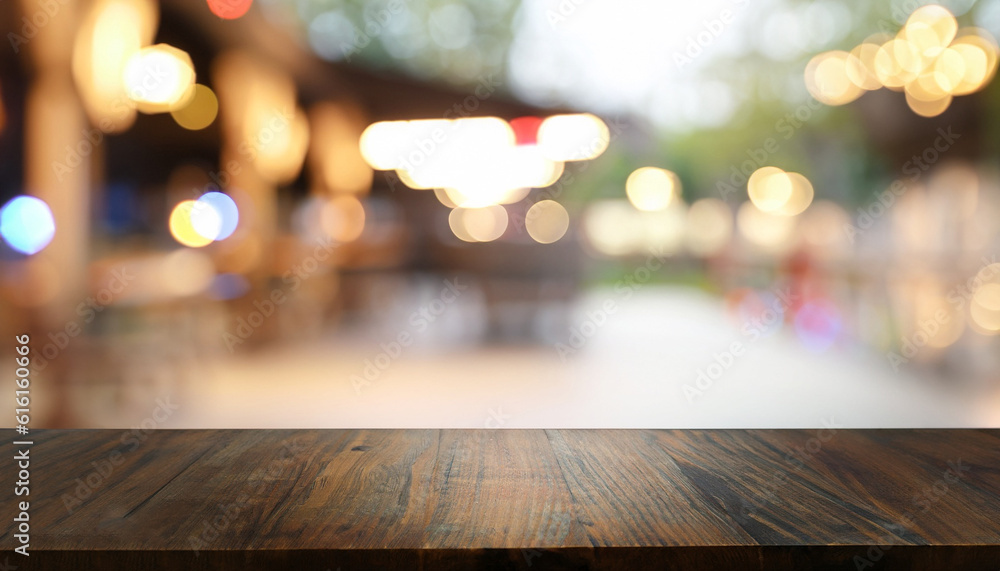 Wood texture table top (counter bar) with blur light gold bokeh in cafe ...