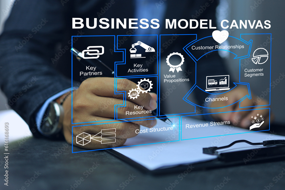 Businessman working with bmc or business model canvas as business ...
