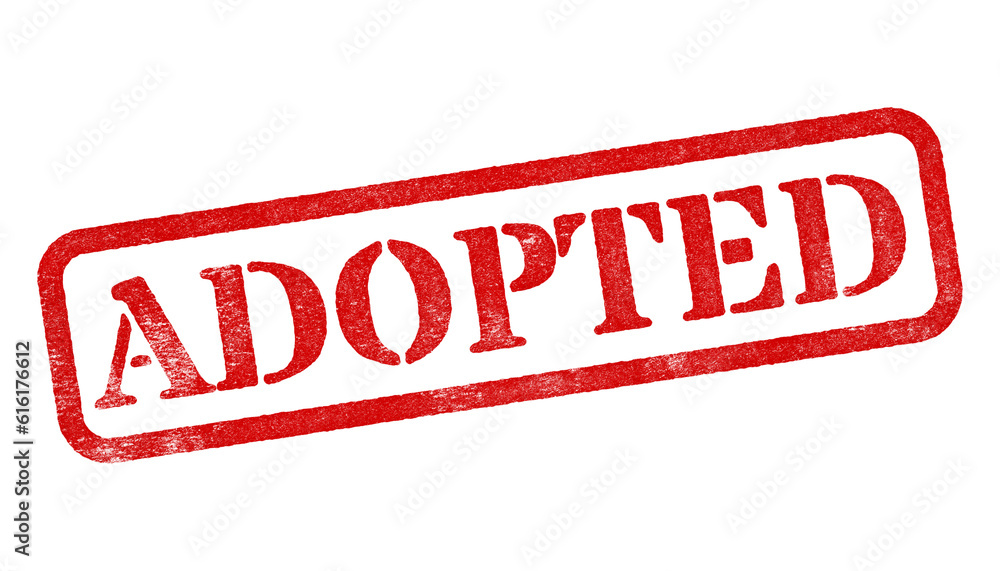 Adopted red rubber stamp isolated on transparent background with ...