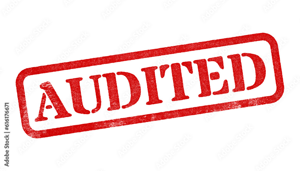 Audited red rubber stamp isolated on transparent background with ...