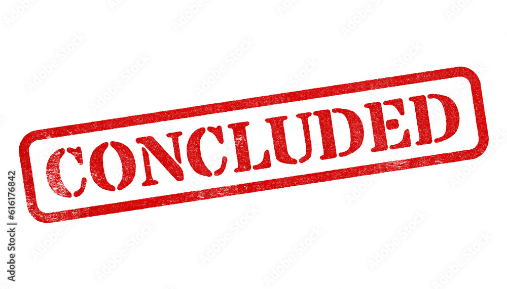 Concluded red rubber stamp isolated on transparent background with ...