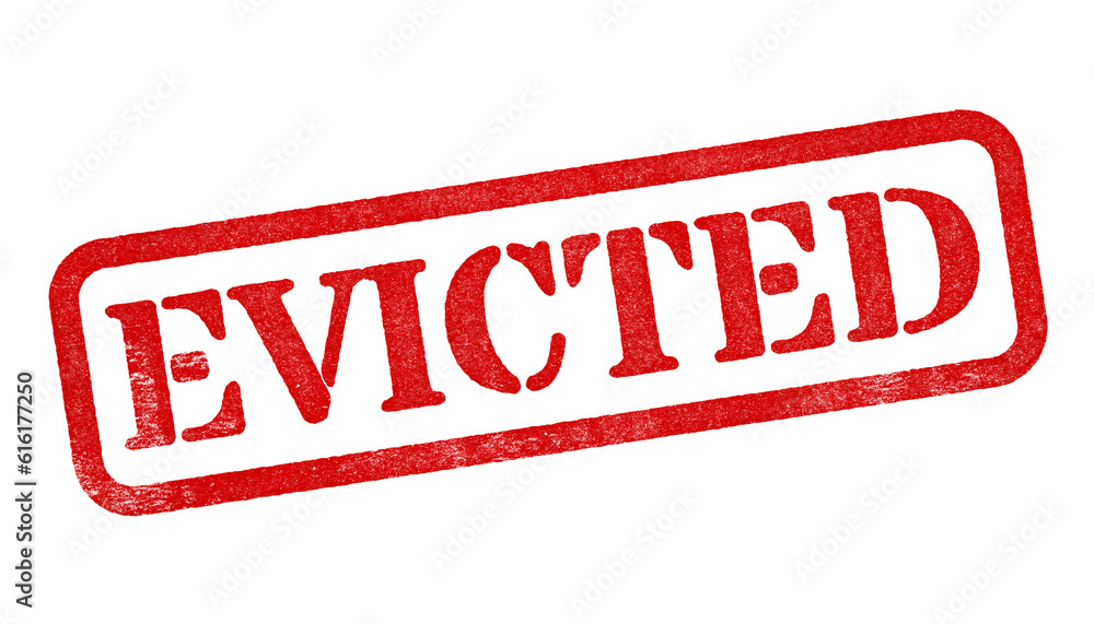 Evicted red rubber stamp isolated on transparent background with ...