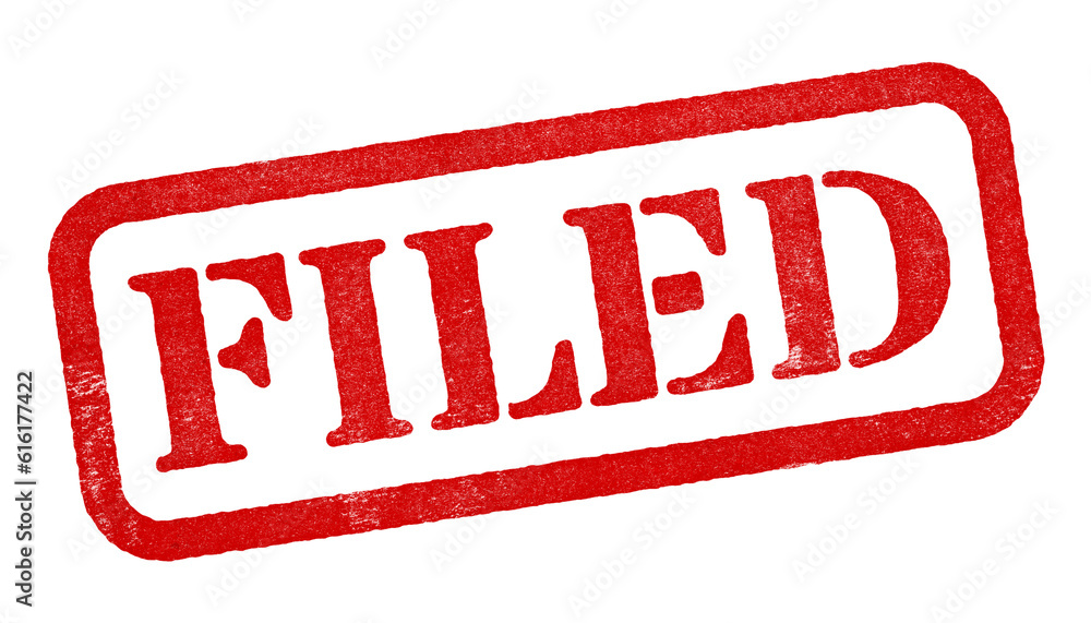 Filed red rubber stamp isolated on transparent background with ...