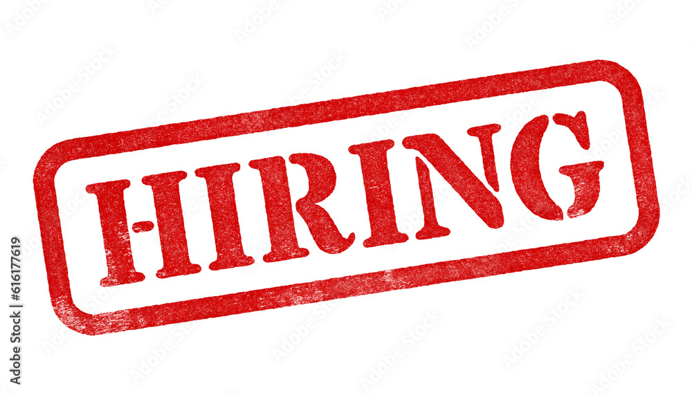 Hiring red rubber stamp isolated on transparent background with ...