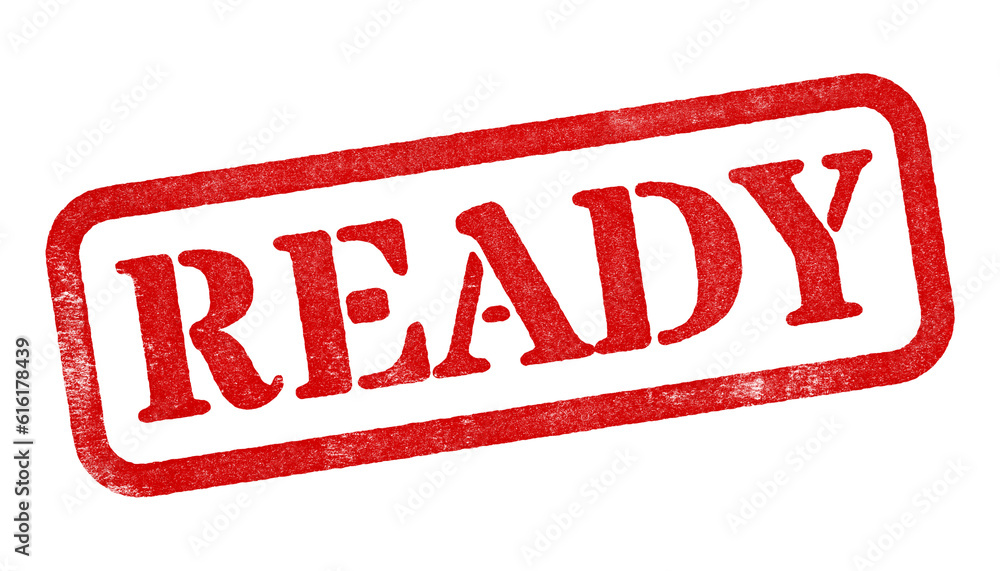 Ready red rubber stamp isolated on transparent background with ...