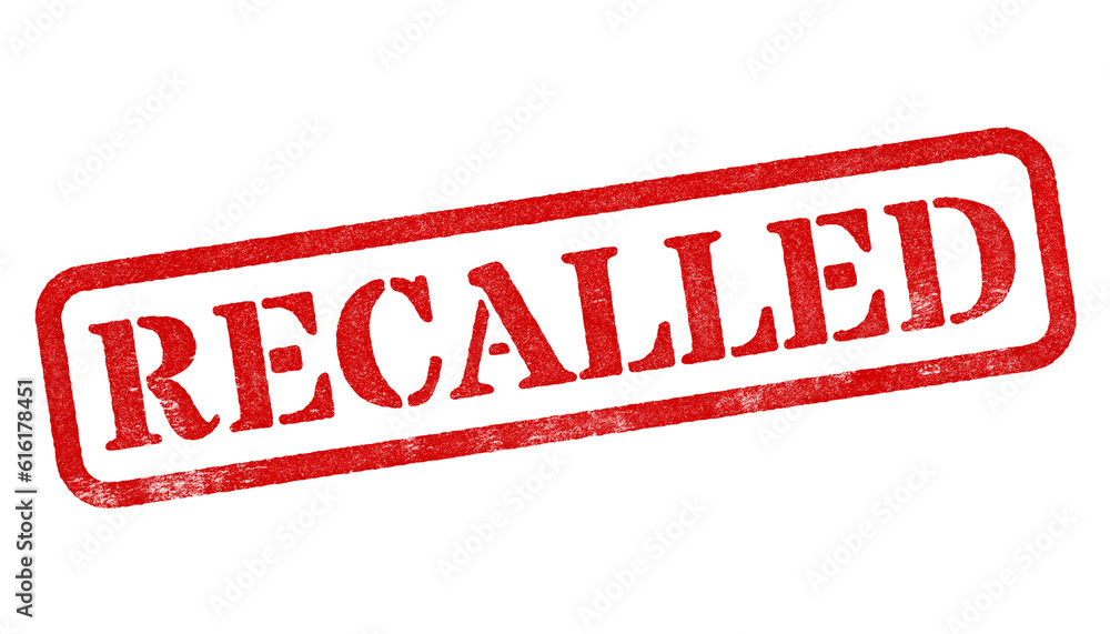 Recalled red rubber stamp isolated on transparent background with ...