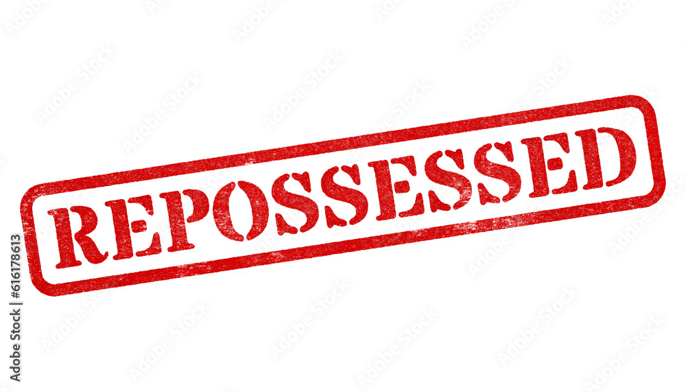 Repossessed red rubber stamp isolated on transparent background with ...
