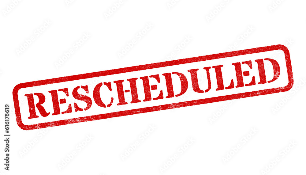 Rescheduled red rubber stamp isolated on transparent background with ...
