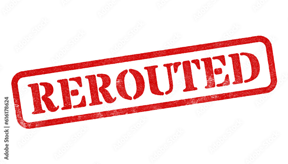 Rerouted red rubber stamp isolated on transparent background with ...