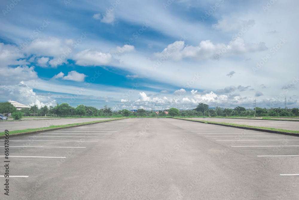 Wide empty asphalt parking lot background. with many cars parked background. outdoor empty space ...