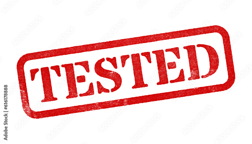 Tested red rubber stamp isolated on transparent background with ...