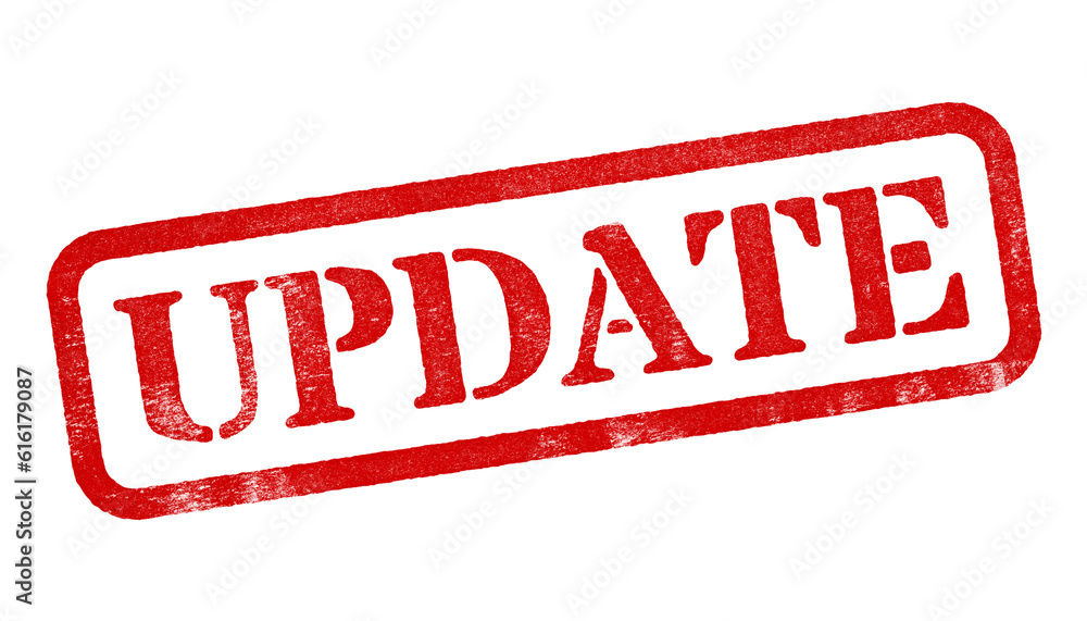 Update red rubber stamp isolated on transparent background with ...