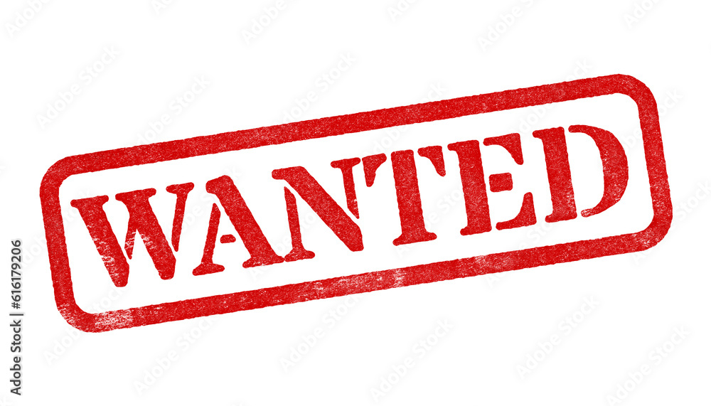 Wanted red rubber stamp isolated on transparent background with ...
