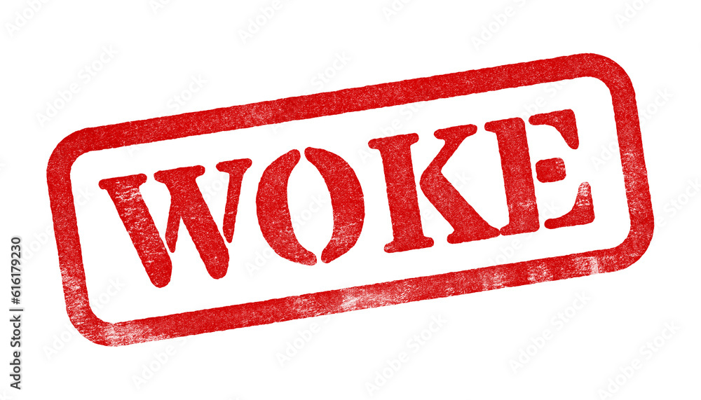 Woke red rubber stamp isolated on transparent background with ...
