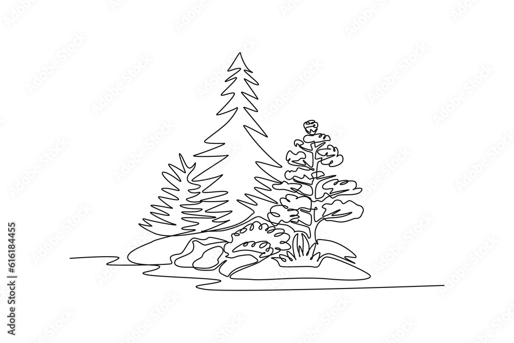 Single one line drawing Forest concept. Continuous line draw design ...