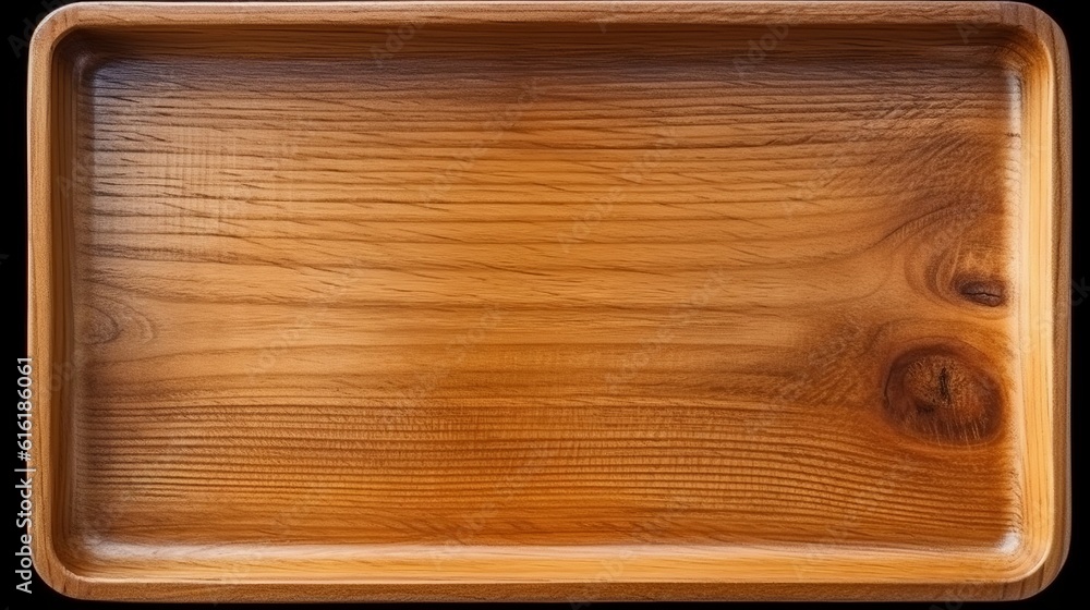 Rectangular surface of a brown wooden tray, showcasing the natural ...
