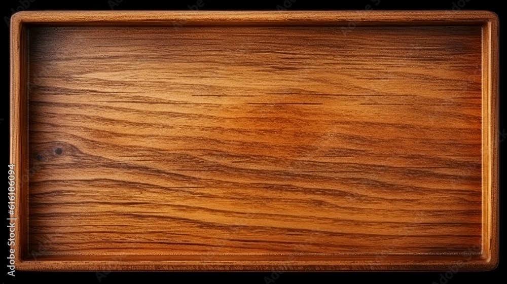 Rectangular surface of a brown wooden tray, showcasing the natural ...