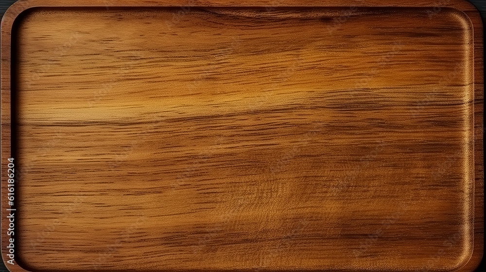 Rectangular surface of a brown wooden tray, showcasing the natural ...