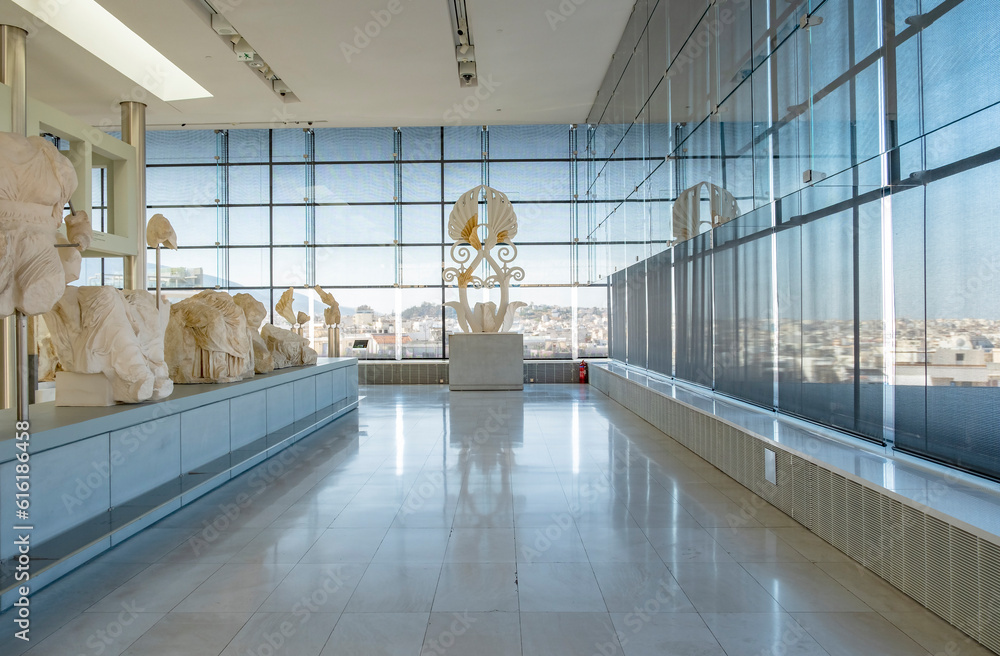 Interior of The Acropolis Museum Displaying Various Original Marble ...