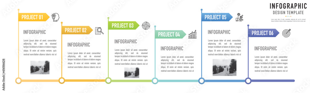 Milestone infographic template or element with 6 project, step, process ...