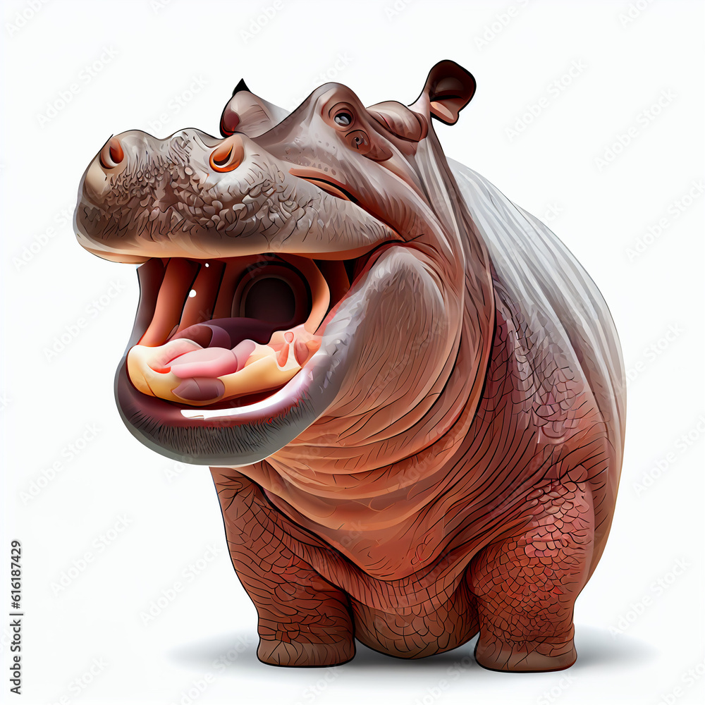 Detailed portrait illustration of a smiling happy hippopotamus laughing ...