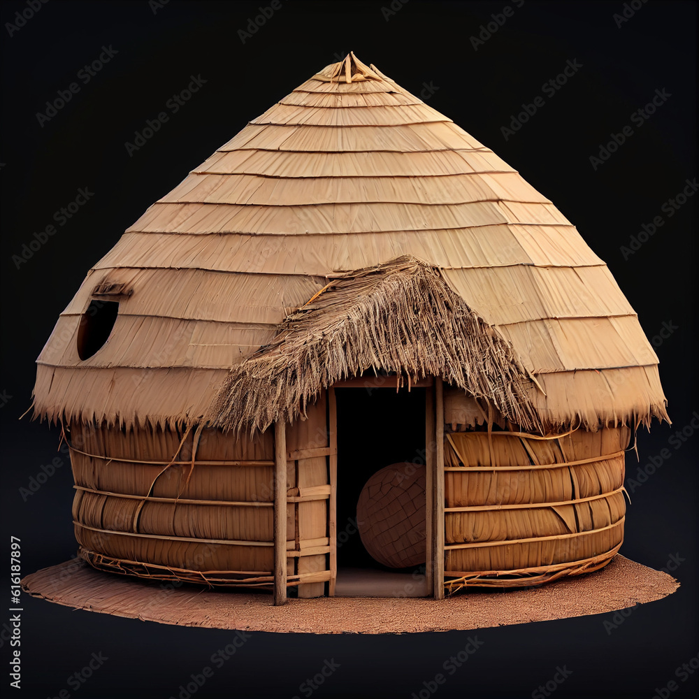 Primitive basic hut yurt house built from straw isolated on a ...