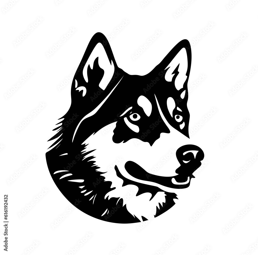 Vector isolated one single Husky dog head black and white bw two colors ...