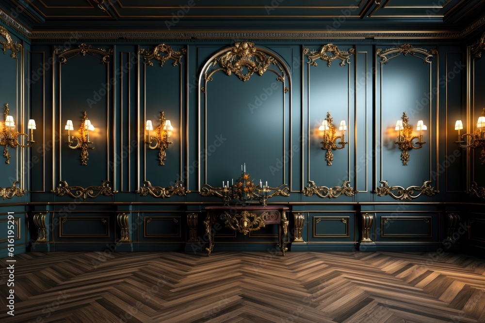 Luxury background of an elegant interior vintage room with wood floor ...