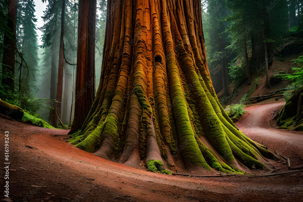 tree in the forest, big tree overgrown with moss, big tree roots Stock ...
